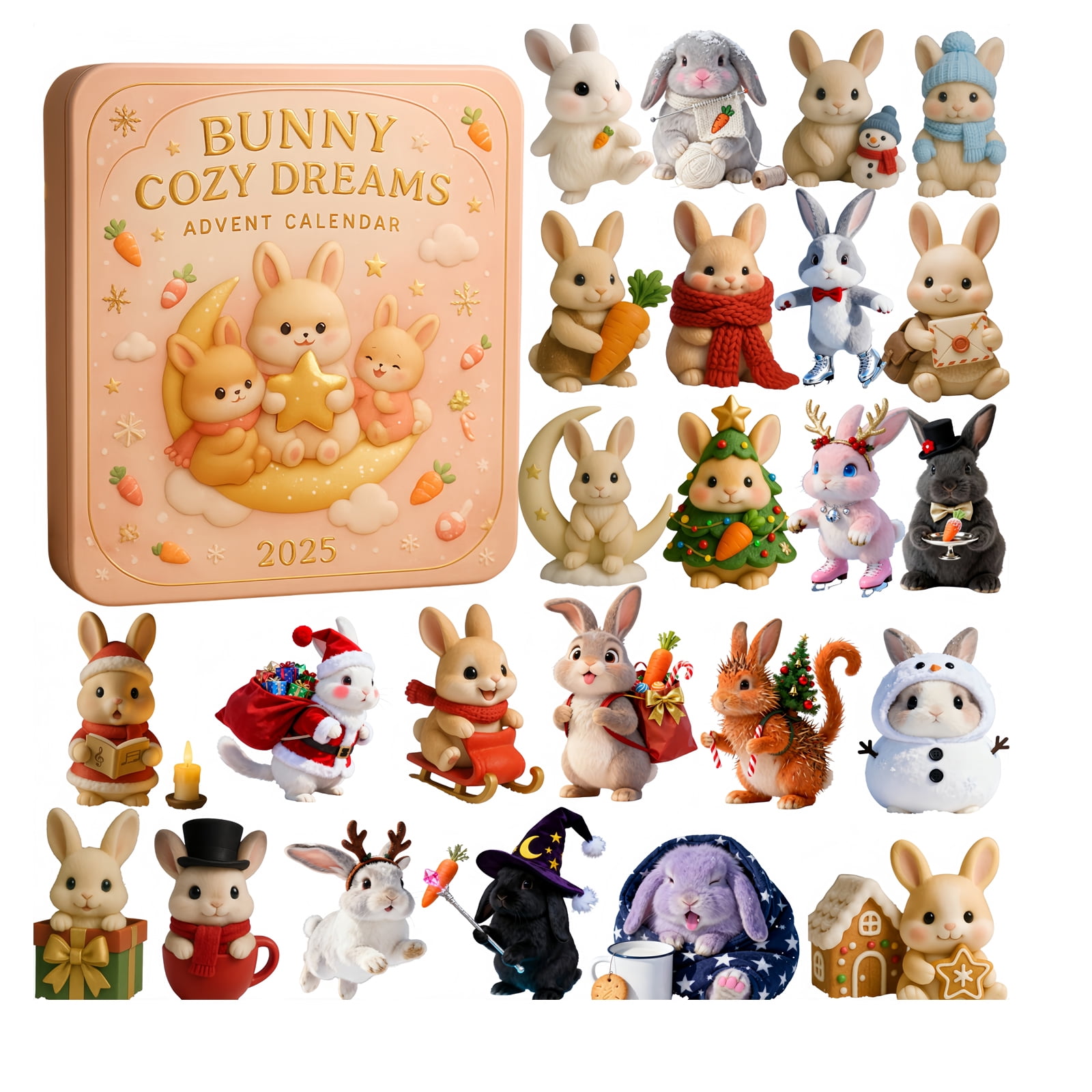 Cute Bunny Advent Calendar 2025, 2D Christmas Countdown with 24 Cartoon ...