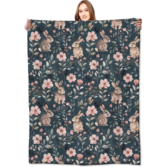 Cute Bunny Blanket Adorable Animal Rabbits and Floral Flower Throw ...