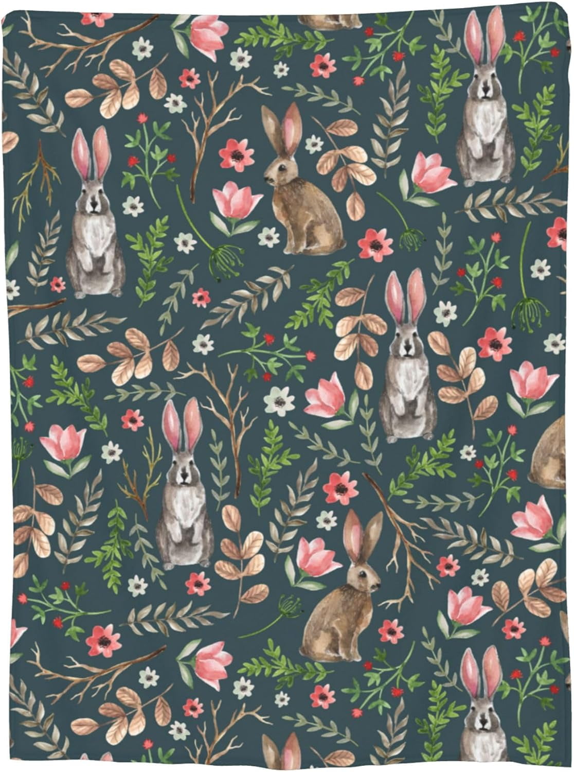 Cute Bunny Blanket Kawaii Rabbit Floral Flower Throw Blankets Gifts for ...
