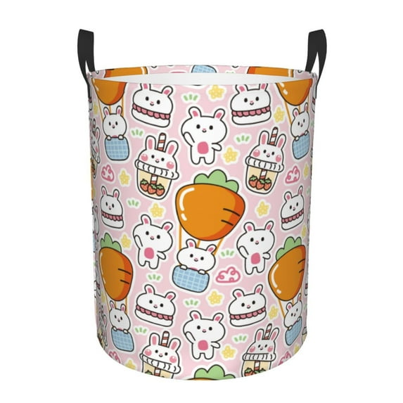 Cute Bunny Carrot Bottle Pink Laundry Basket with Handles ...