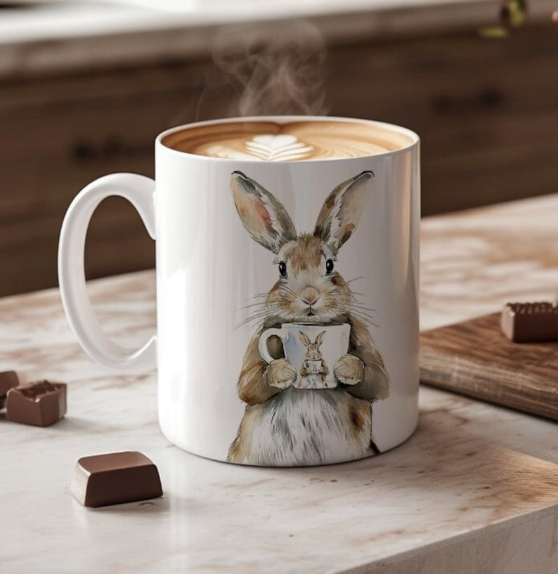 Cute Bunny Coffee Mug Gift for Coffee Lover Who Loves Bunnies ...