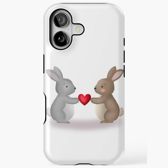 Cute Bunny Couple Heart Valentine Scene iPhone Case 17 to 11 Pro Max ...
