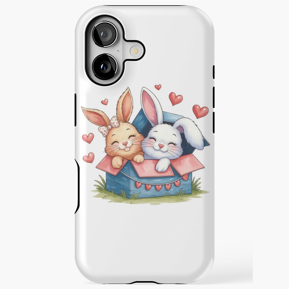 Cute Bunny Couple In Love Box Design iPhone Case 17 through 11 Pro Max ...