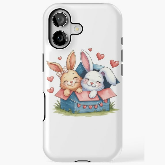 Cute Bunny Couple In Love Box Design iPhone Case 17 through 11 Pro Max ...