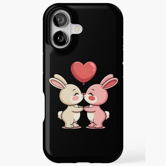 Cute Bunny Couple Kiss Heart Balloon iPhone Case 17 11 12 13 14 15 16 ...