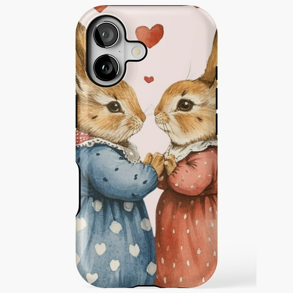 Cute Bunny Couple Love Easter Spring iPhone Case 17 11 12 13 14 15 16 ...