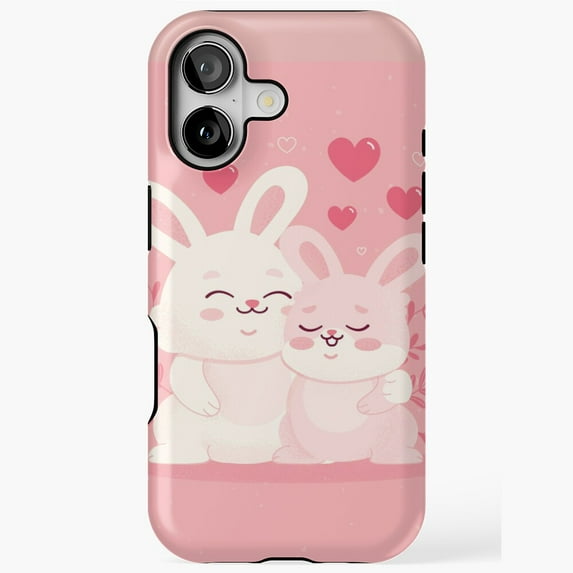 Cute Bunny Couple Love Hug Design Art iPhone Case 17 11 12 13 14 15 16 ...