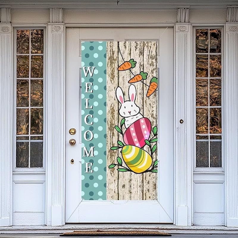Cute Bunny Door Cover for Front Door Easter Door Cover, Large Fabric ...