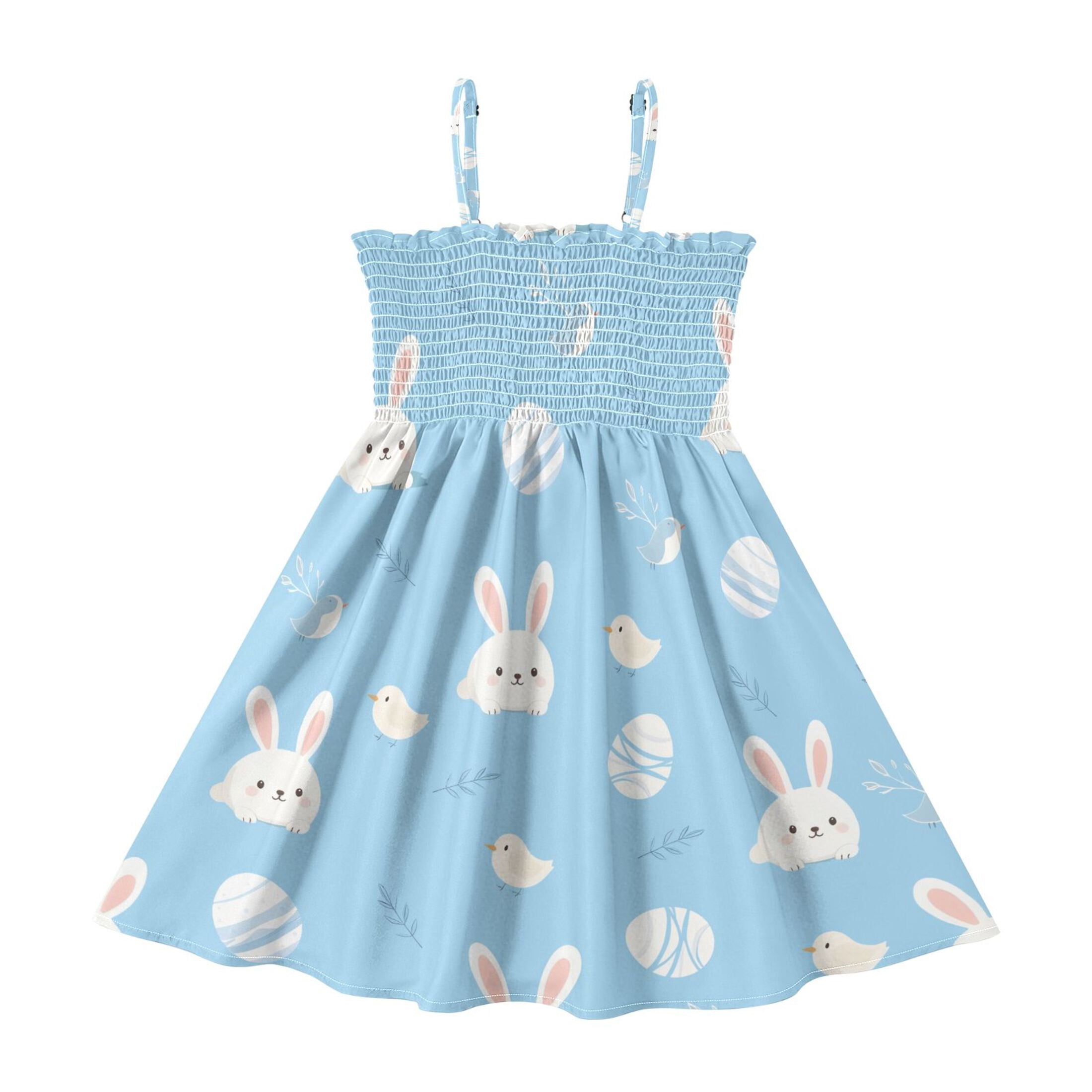 Cute Bunny Easter Egg Pattern Girls' Casual Dresses 2Y-8Y Sleeveless ...