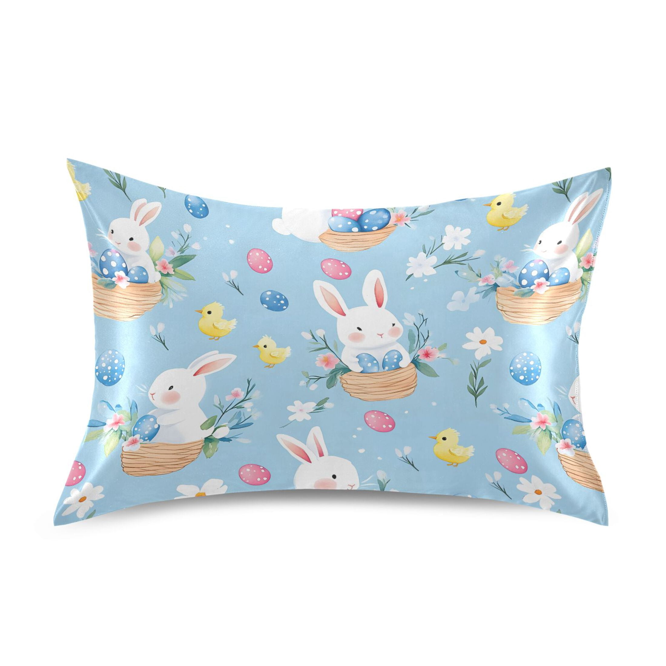 Cute Bunny Easter Egg Pattern King Size Satin Pillowcase 40''x20 ...