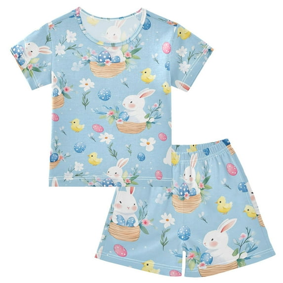 Cute Bunny Easter Egg Pattern Summer Pajama Set Soft Cotton Short ...