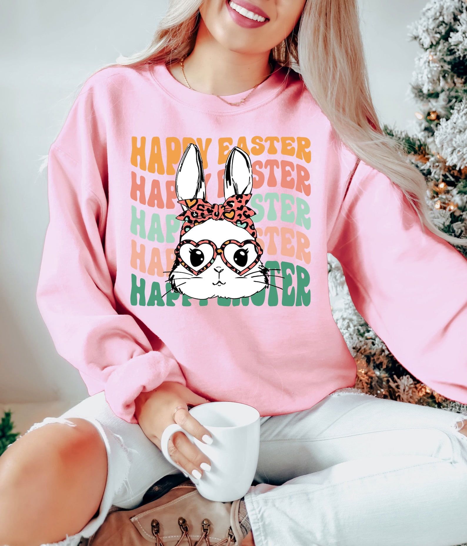 Cute Bunny Easter Sweatshirt, Happy Easter Sweatshirt, Funny Easter ...