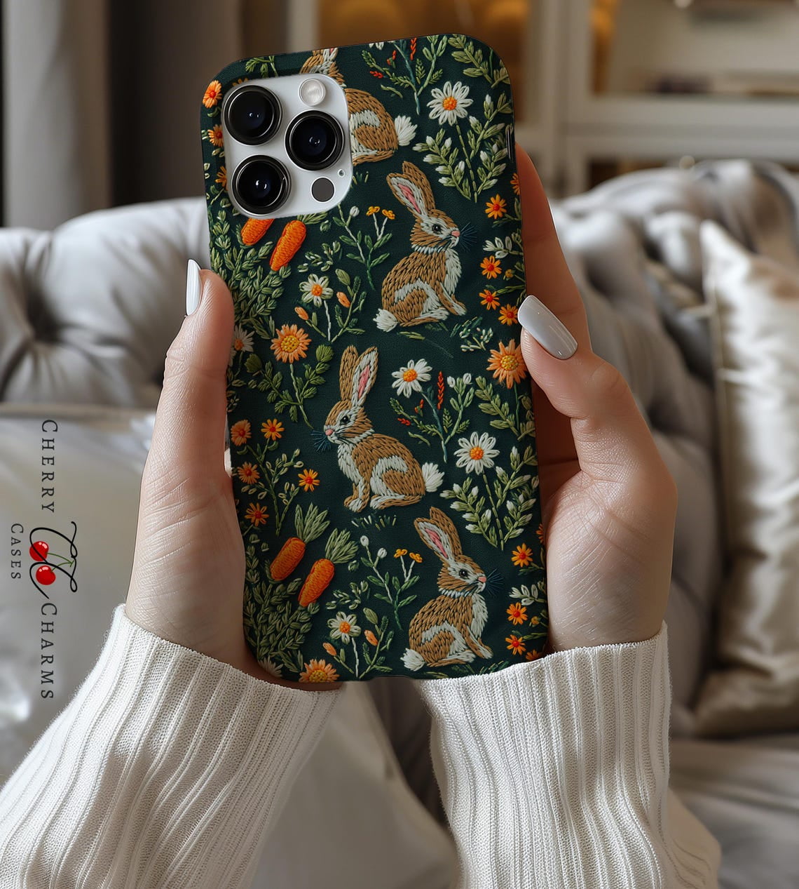 Cute Bunny Garden Phone Case with iPhone 11 to 16 Pro Max, Adorable ...