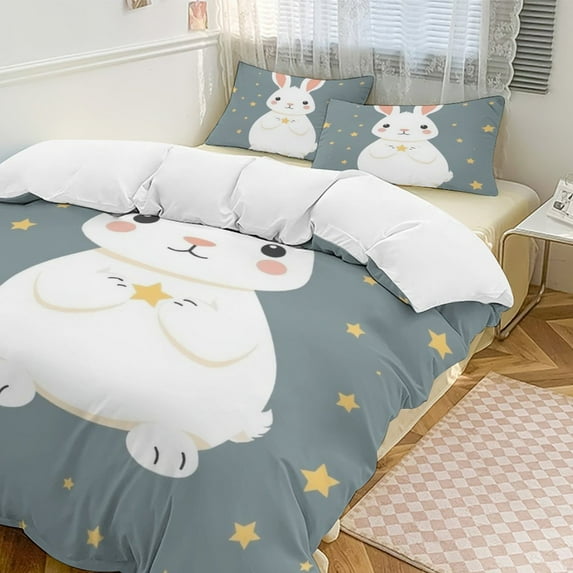 Cute Bunny Holding A Star. Bedding Duvet Cover Set 3 Piece Comforter ...