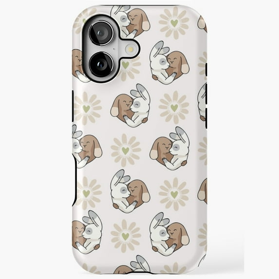 Cute Bunny Hug Daisy Heart Love Art iPhone Case 17 through 11 Pro Max ...