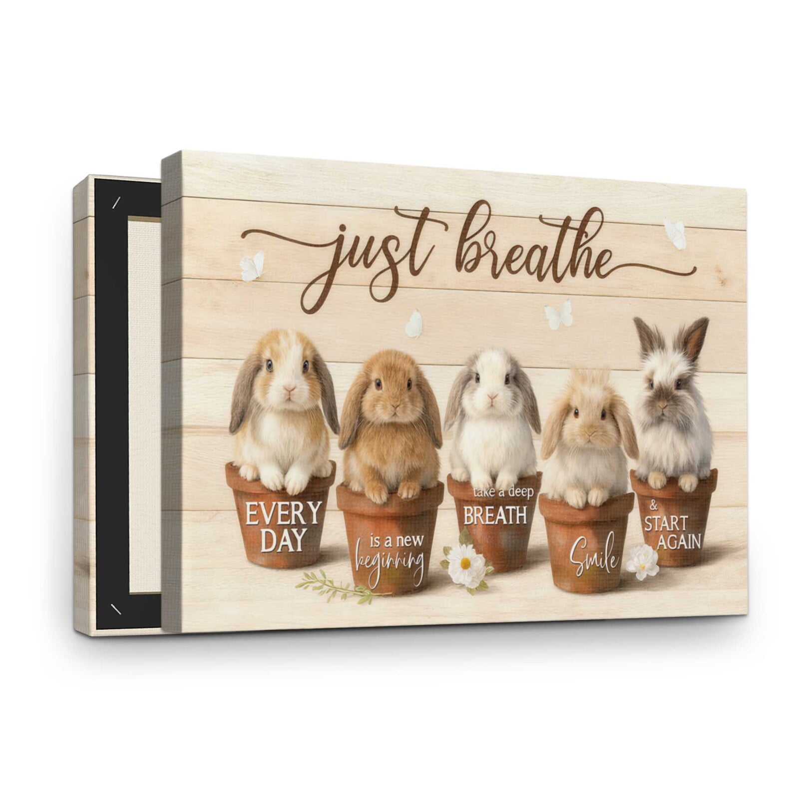 Cute Bunny Nursery Canvas Wall Art – Just Breathe Inspirational Canvas ...