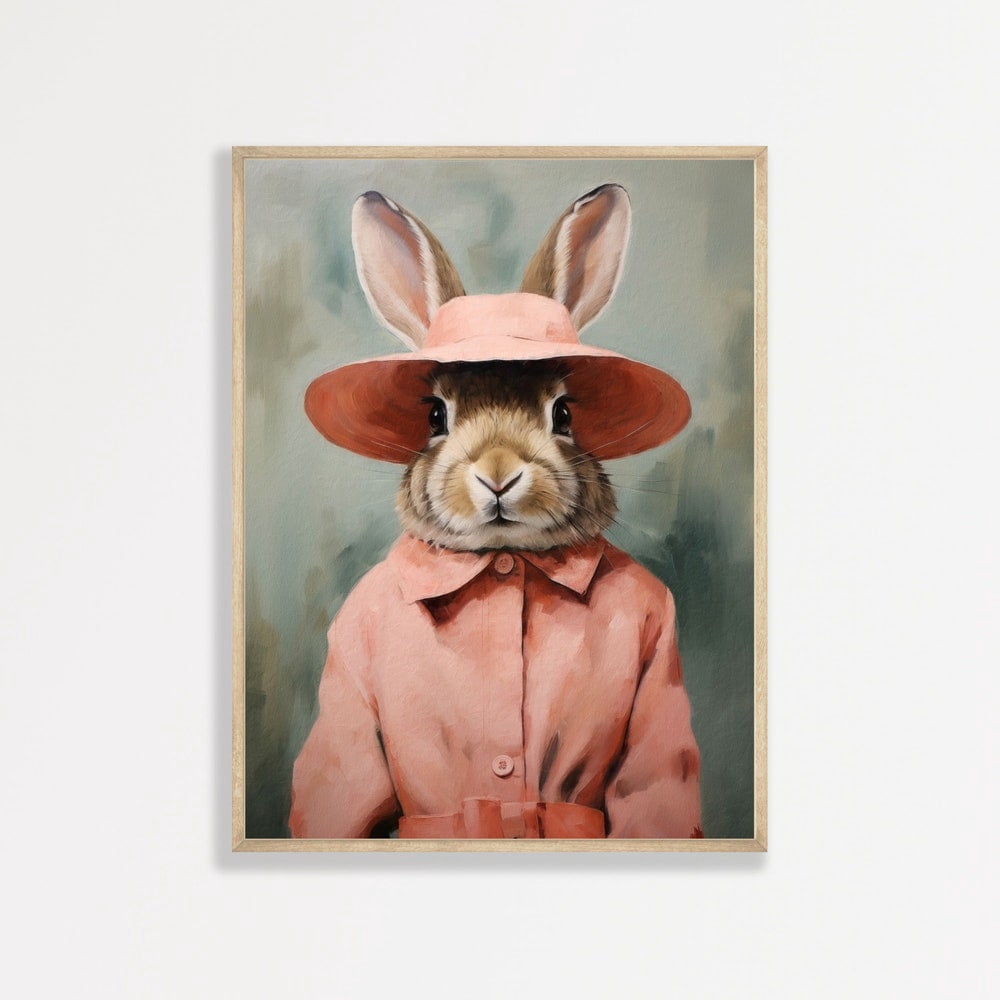 Cute Bunny Painting Retro Kids Nursery Bedroom Wall Art Funny Animal ...