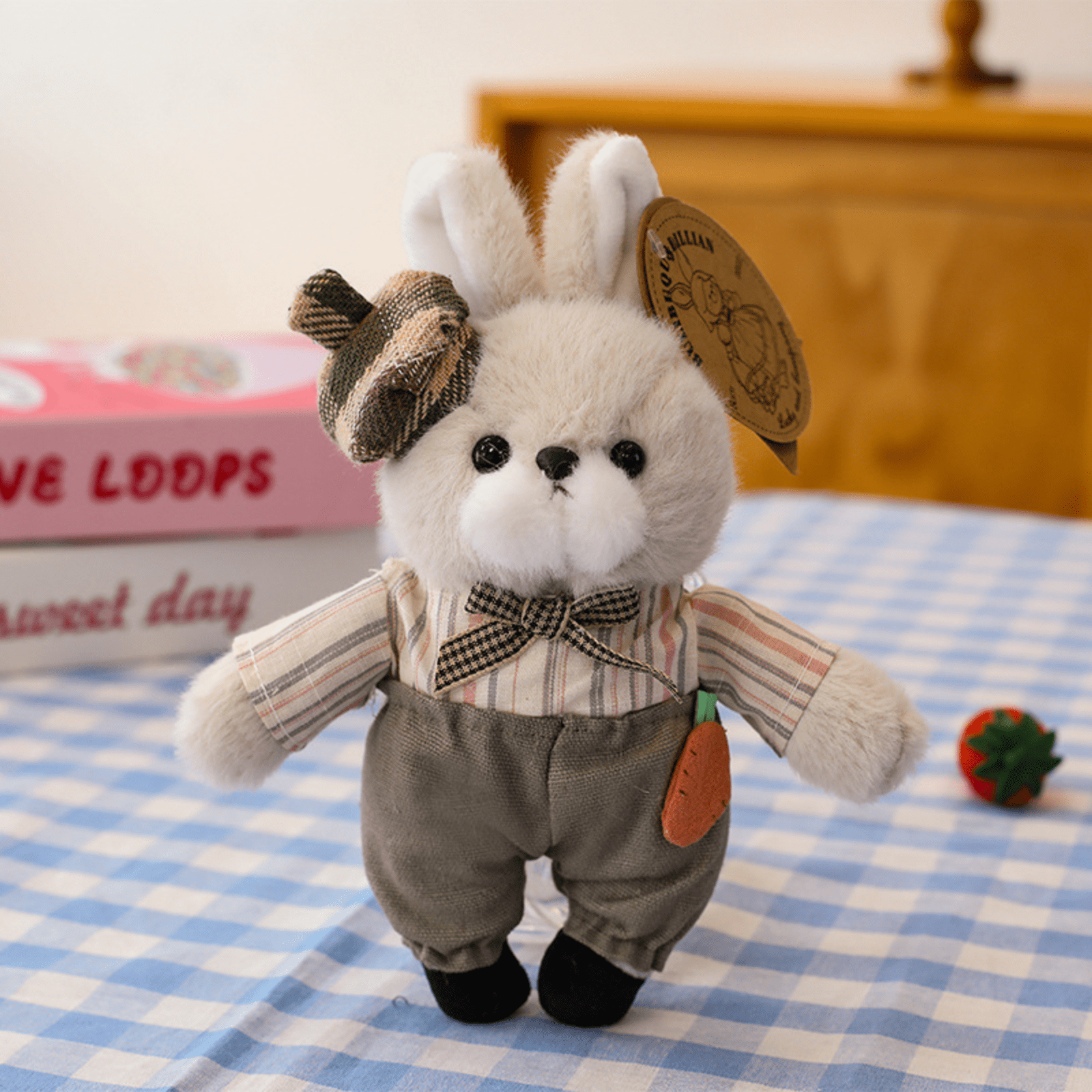Cute Bunny Plush Keychain Charm, Soft Stuffed Rabbit Pendant with Metal ...