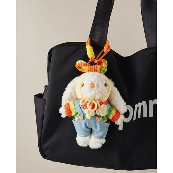 Cute Bunny Plush Keychain with Crochet Hat & Overalls – Soft Stuffed ...