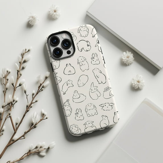 Cute Bunny Rabbit Illustration Neutral Aesthetic Phone Case 17 11 12 13 ...