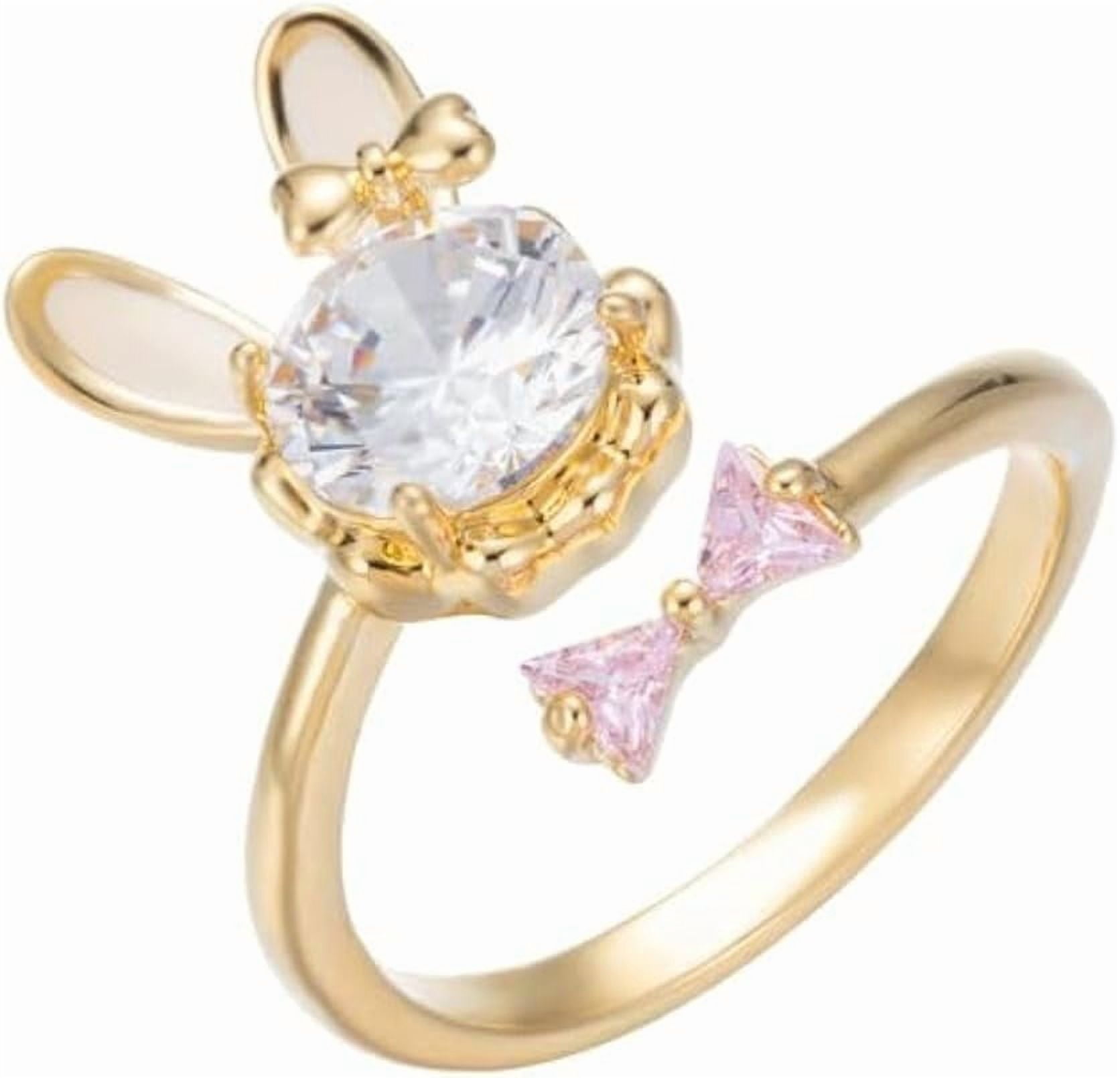 Cute Bunny Rabbit Ring for Women CZ Crystal Pink Bow Wrap Finger Band ...