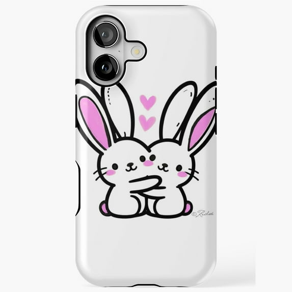 Cute Bunny Rabbits Hugging Hearts iPhone Case 17 to 11 Pro Max ...