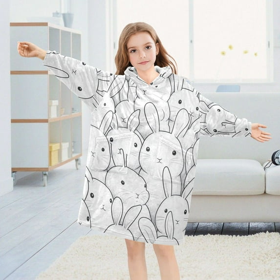 Cute Bunny Rabbits Oversized Wearable Blanket Hoodie Sweatshirt Flannel ...