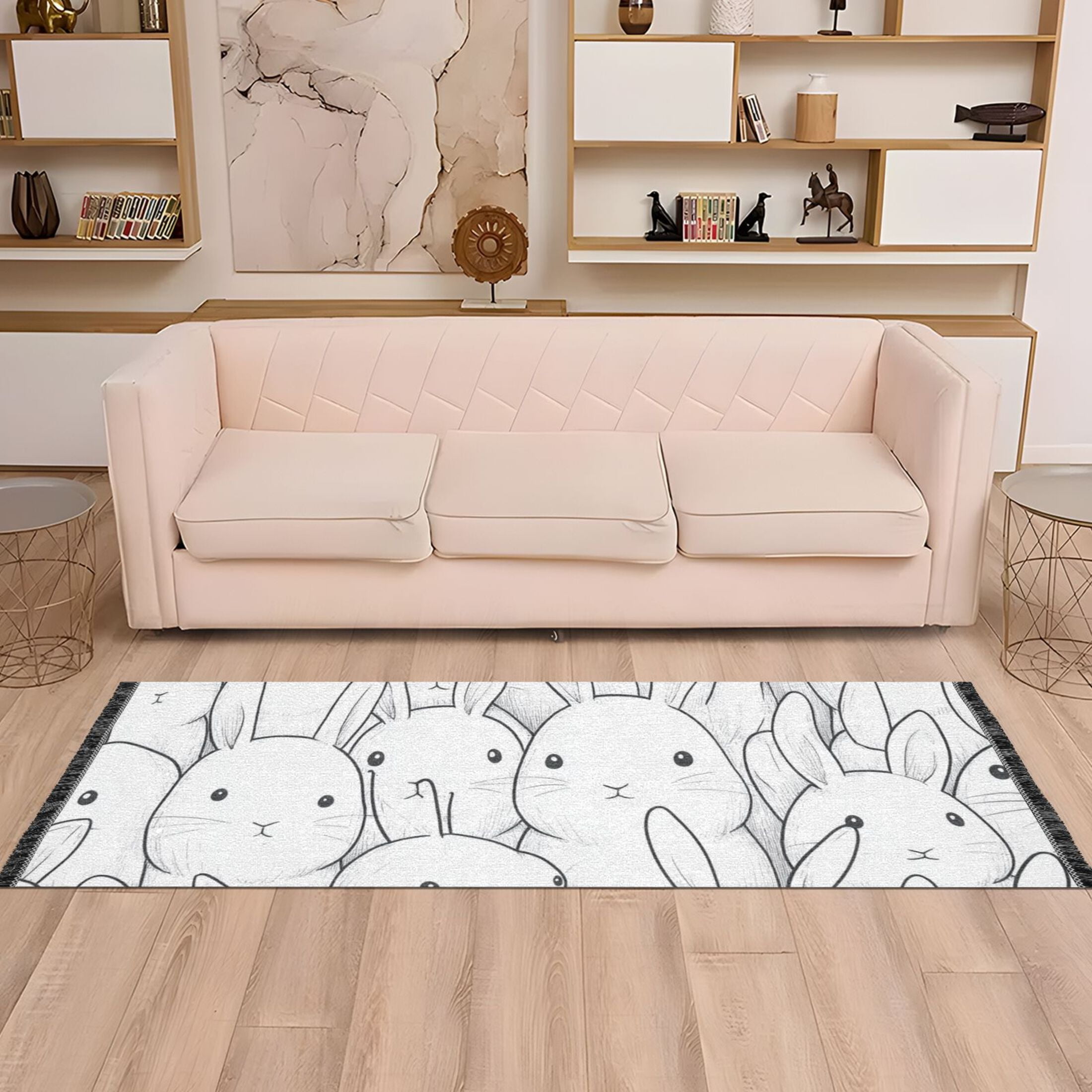 Cute Bunny Rabbits Runner Rug Non-Slip Area Rugs Linen Washable Non ...