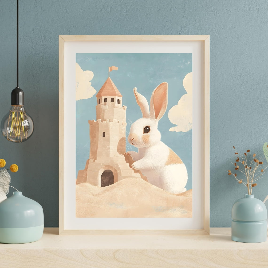 Cute Bunny Sandcastle Poster, Adorable Rabbitbunny Building Sandcastle ...
