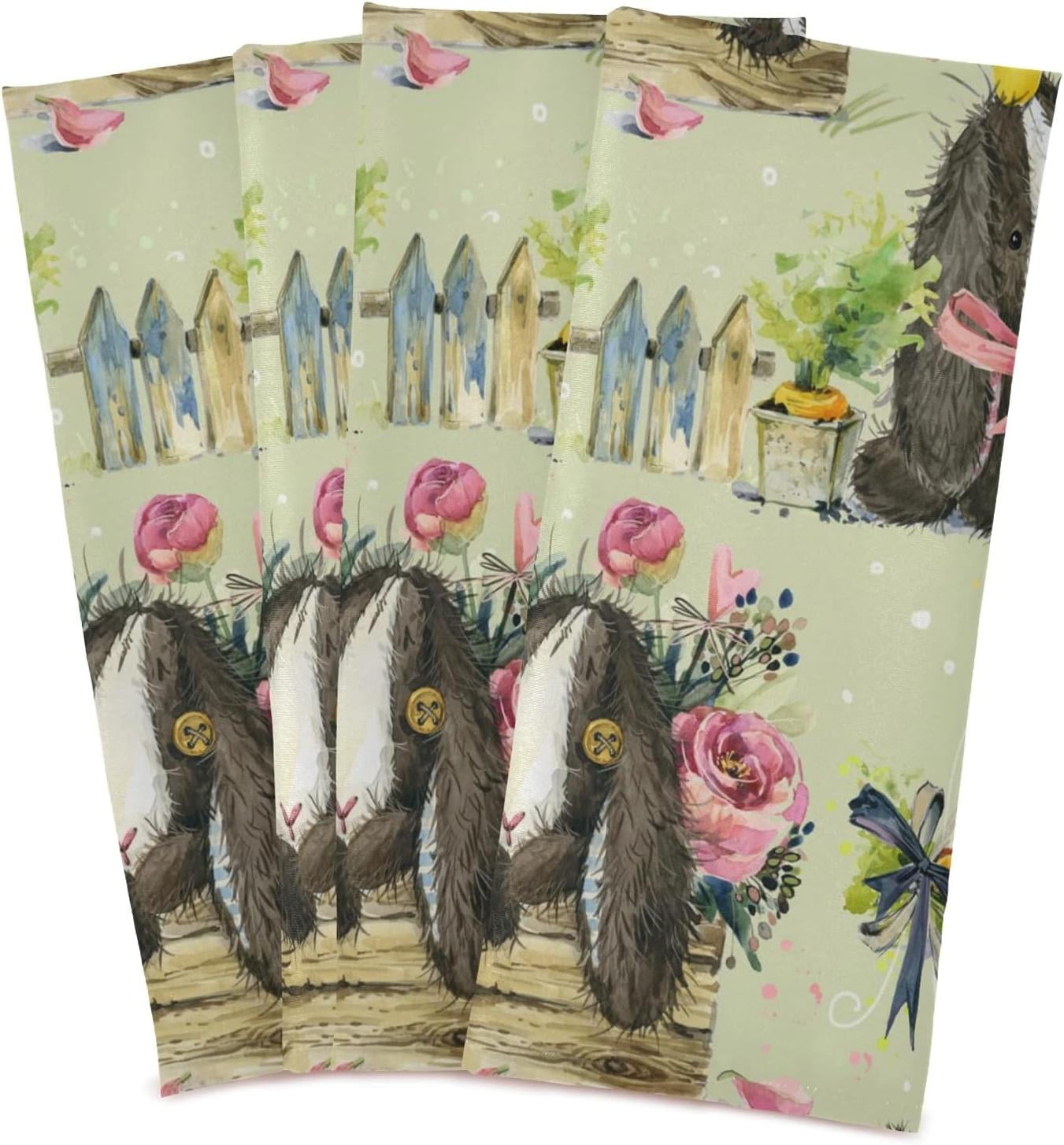 Cute Bunny Seamless Pattern Kitchen Tea Towels Set of 4 Absorbent Hand Dish Towels, Farm Vintage ...