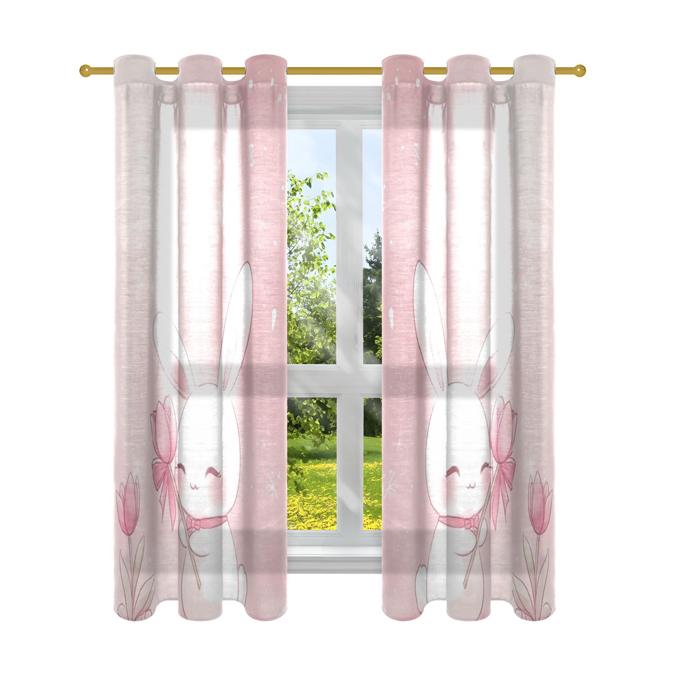 Cute Bunny Semi Sheer Curtains for Living Room Bedroom Set of 2 ...