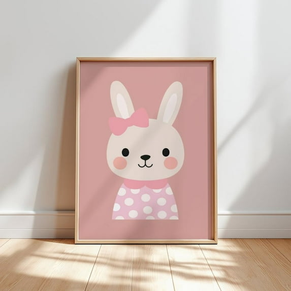 Cute Bunny Wall Art – Pink Rabbit Girl Poster For Nursery, Baby Room ...