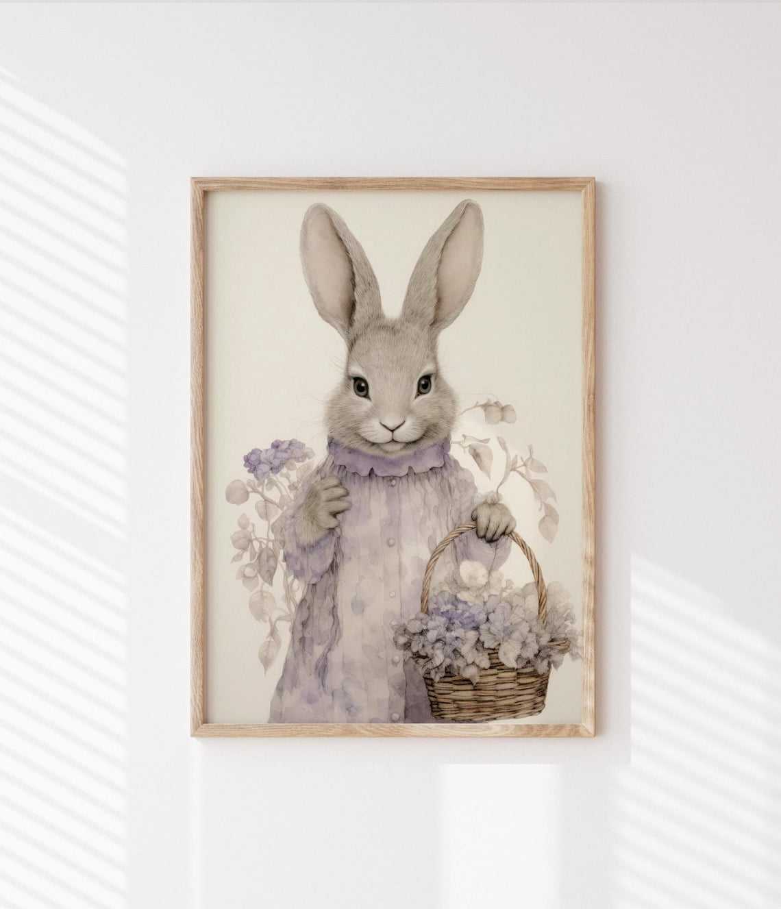 Cute Bunny with purple flowers Poster vintage rabbit picture cottage ...
