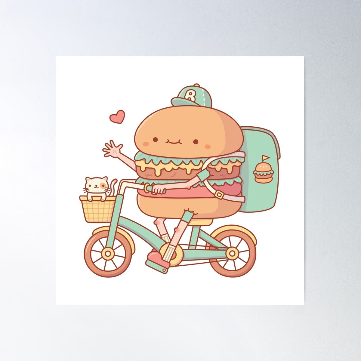 Cute Burger On Bicycle, Fast Food Delivery Poster Wall Art, Modern Wall ...