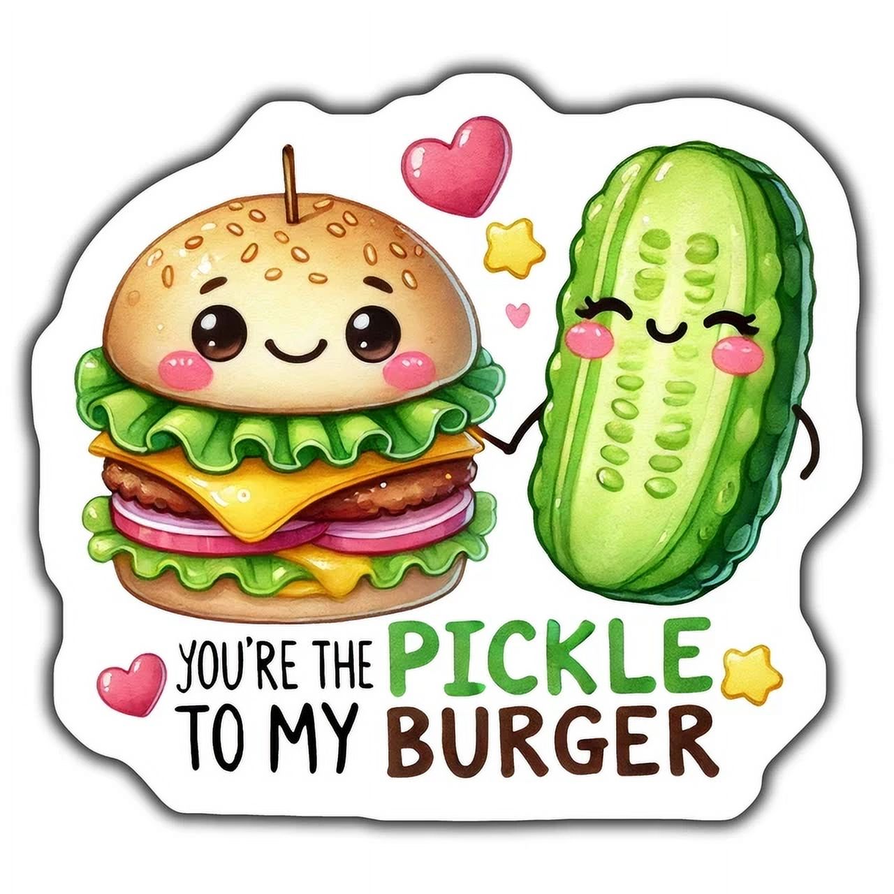Cute Burger And Pickle Sticker, Food Sticker For Laptops, Water Bottles ...