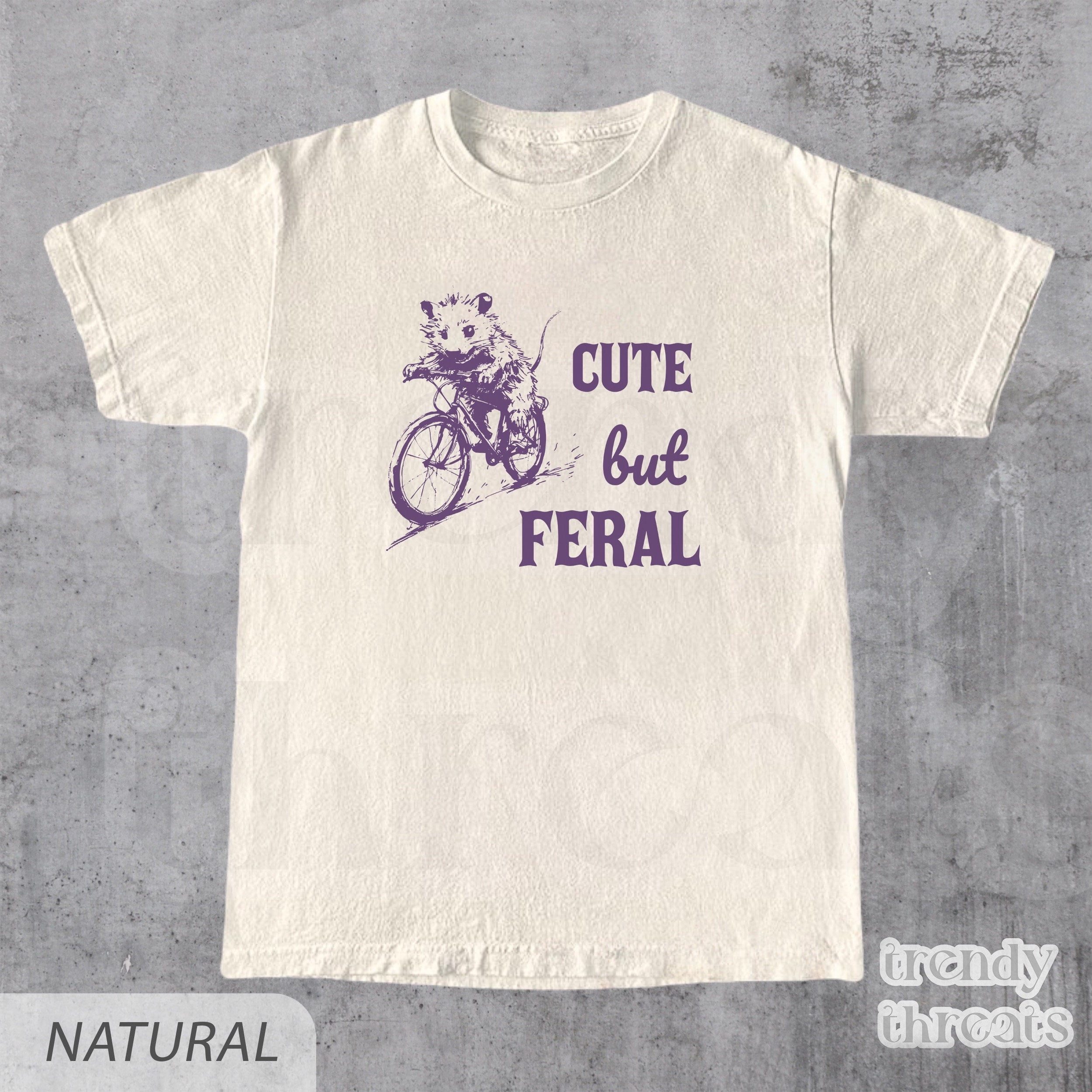 Cute But Feral Possum On A Bike Graphic Shirt, Retro Opossum Tee, Unisex Cotton Tee, Funny ...