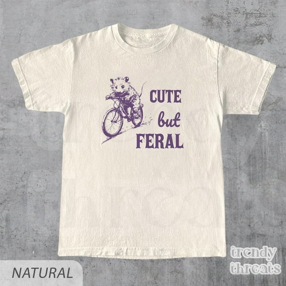 Cute But Feral Possum On A Bike Graphic Shirt, Retro Opossum Tee, Unisex Cotton Tee, Funny ...