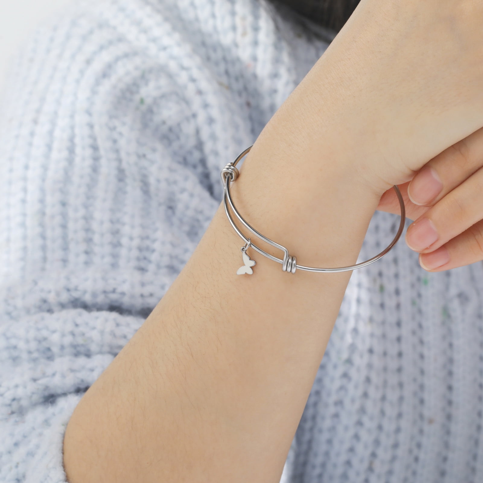 Cute Butterfly Animal Charms Bangles 14K Yellow Gold Adjustable Cuff ...