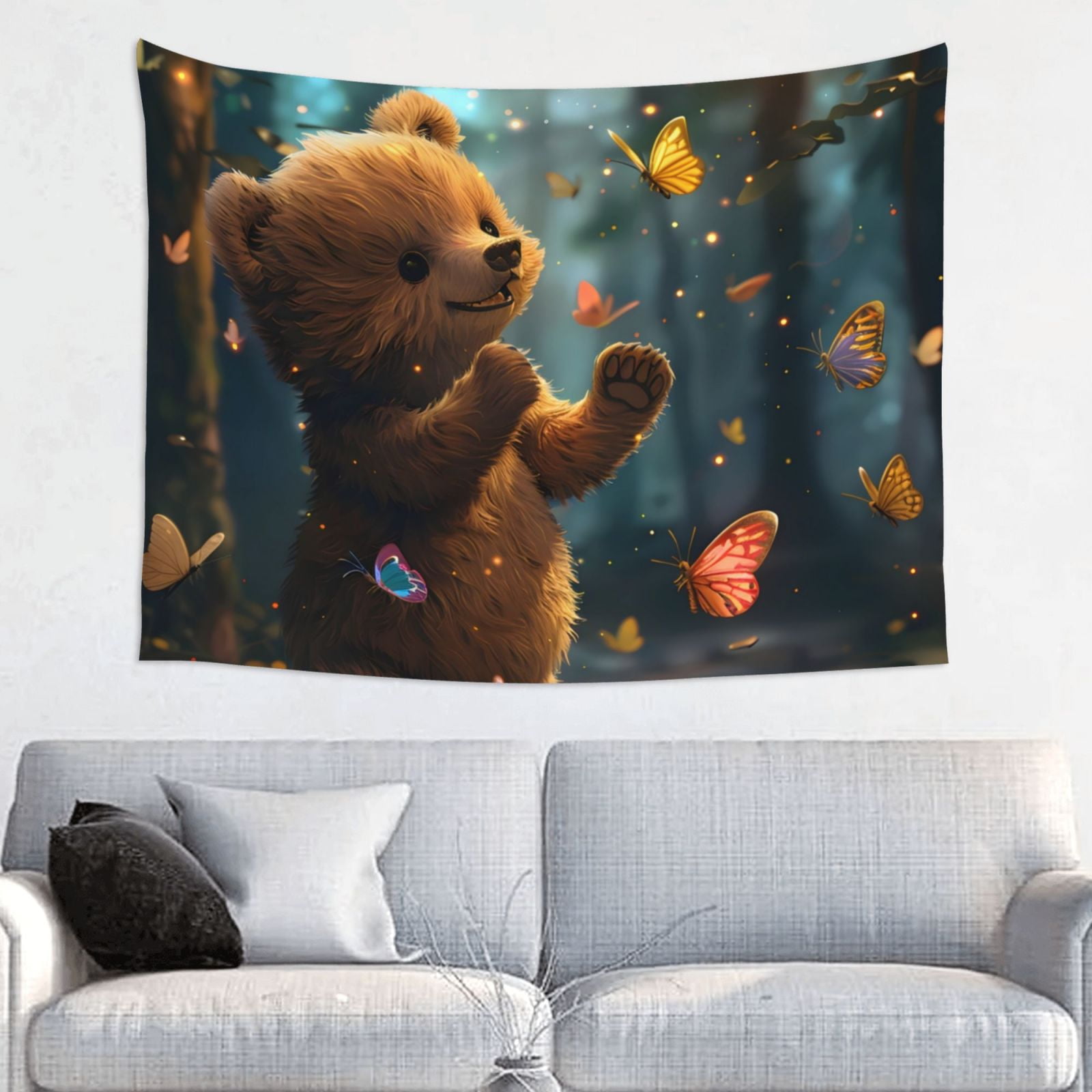 Cute Butterfly Bear Tapestry Home Decor Tapestry Wall Hanging ...