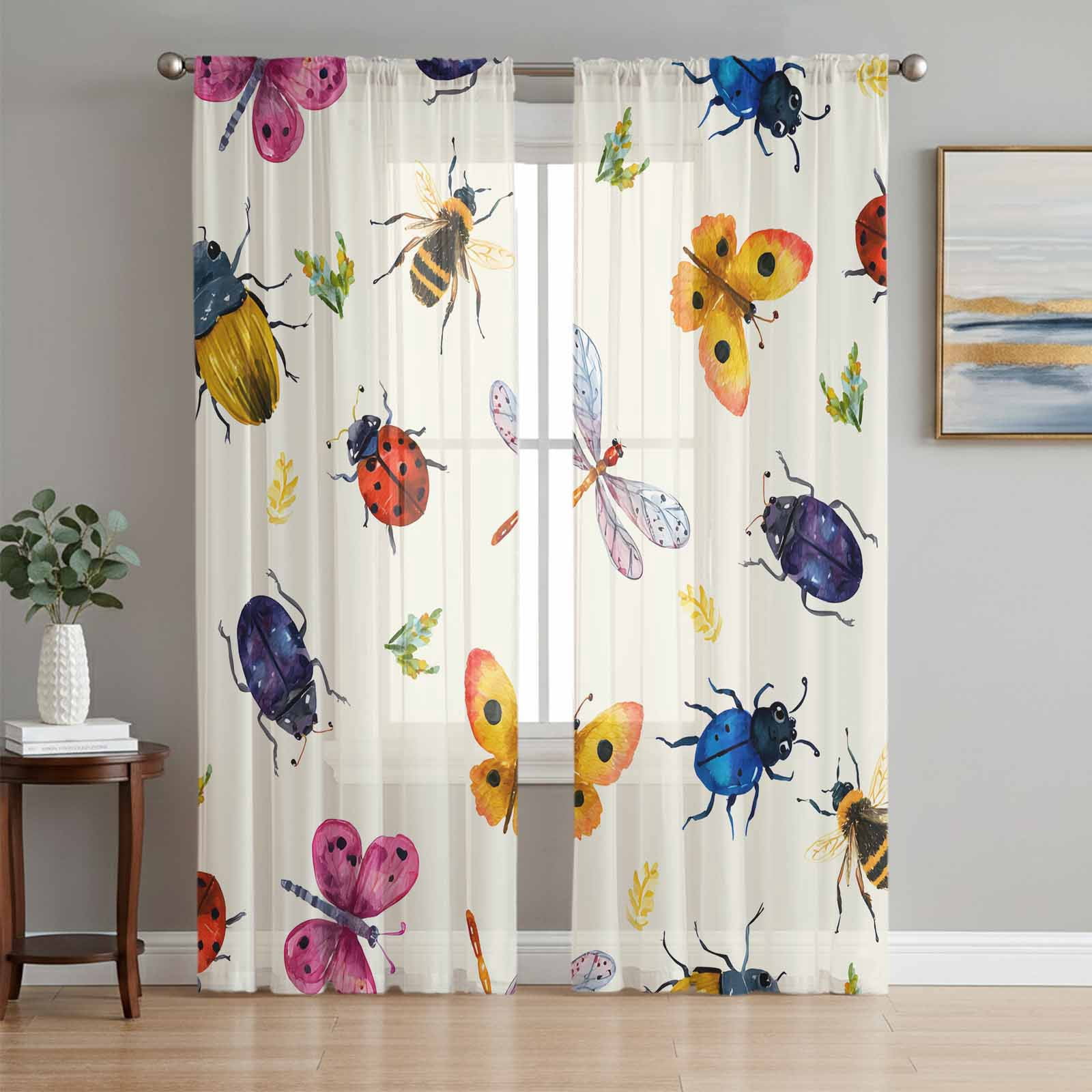 Cute Butterfly Dragonfly Sheer Curtains 108 Inch Length 2 Panels for ...