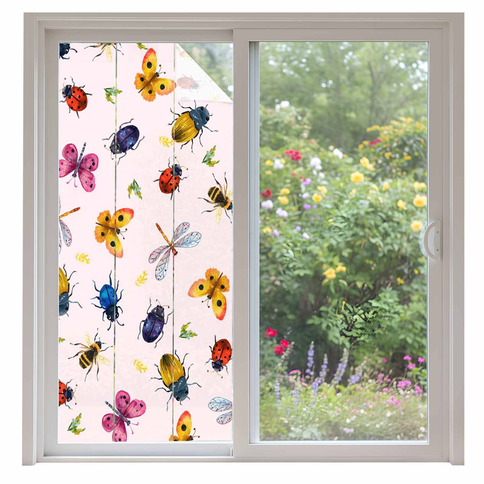 Cute Butterfly Dragonfly Window Privacy Film, Farmhouse Botanical ...