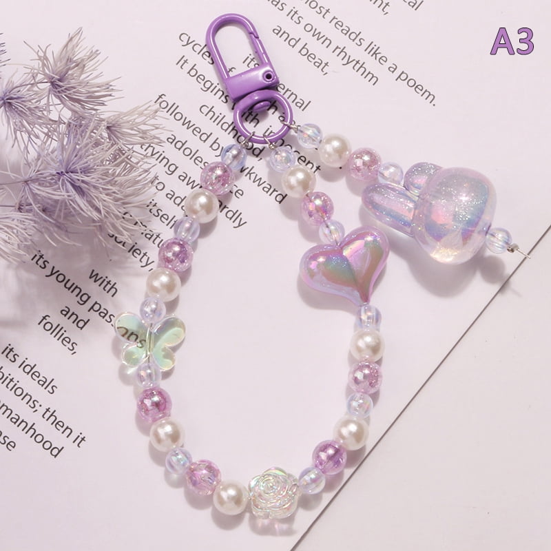 Cute Butterfly Flower Keychains For Women Sweet Acrylic Colorful Beaded ...