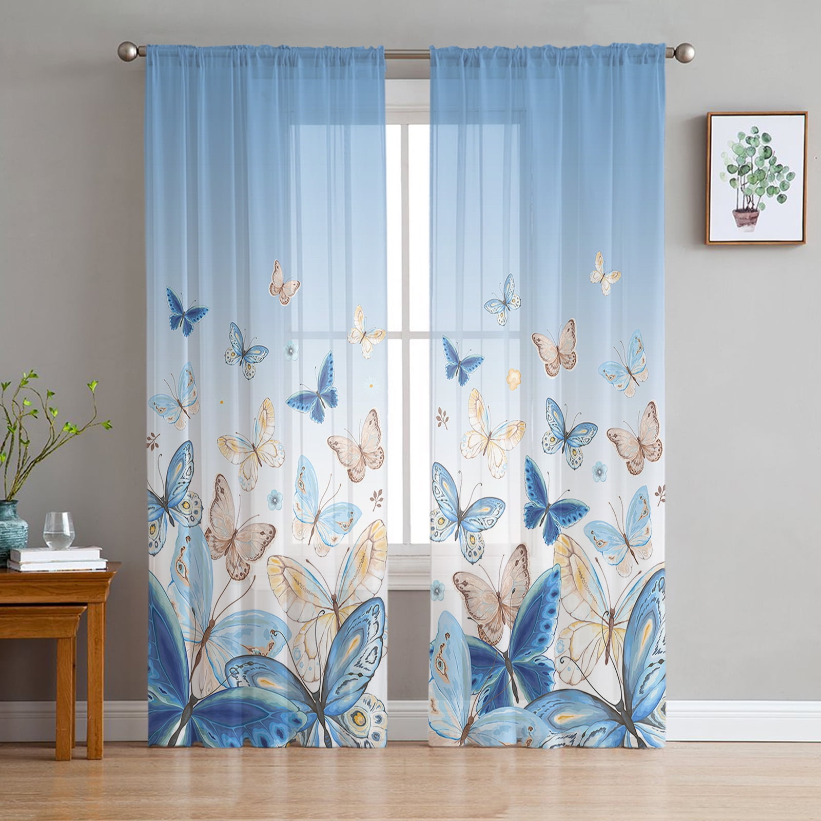 Cute Butterfly Flying Over Almond Blossom Chiffon Sheer Curtains for ...