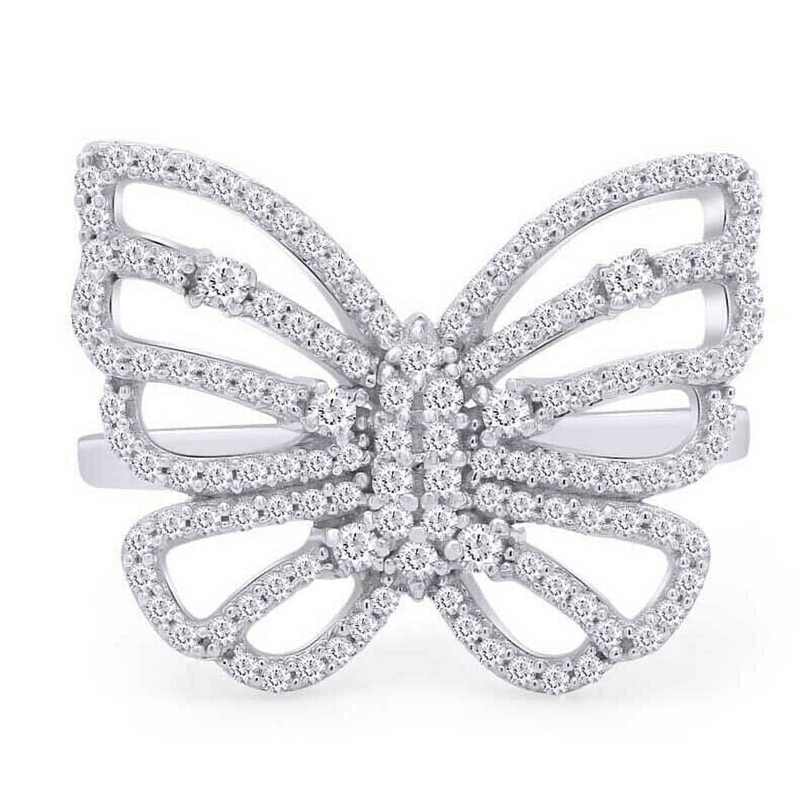 Cute Butterfly Pave Set Diamond Ring 2.4 Ct Simulated Diamond 14K White ...