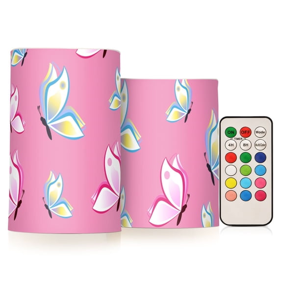 Cute Butterfly Pink Pattern 2 PCS LED Flickering Flameless Candles with ...