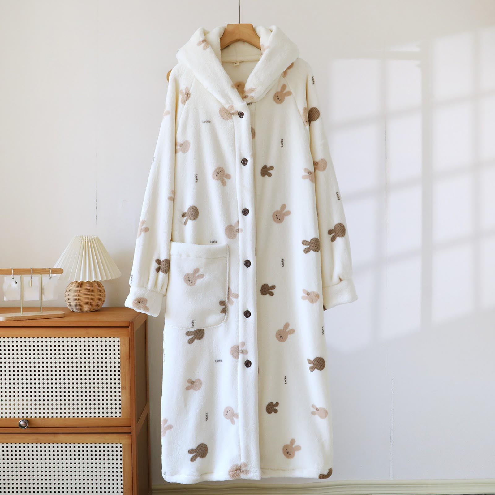 Cute Button Down Robe for Women Casual Fleece Winter Warm Pajamas House ...