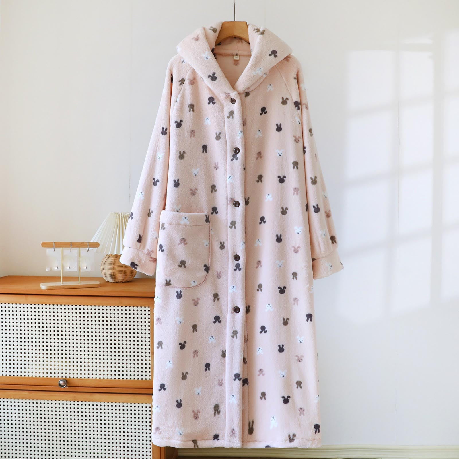 Cute Button Down Robe for Women Casual Fleece Winter Warm Pajamas House ...