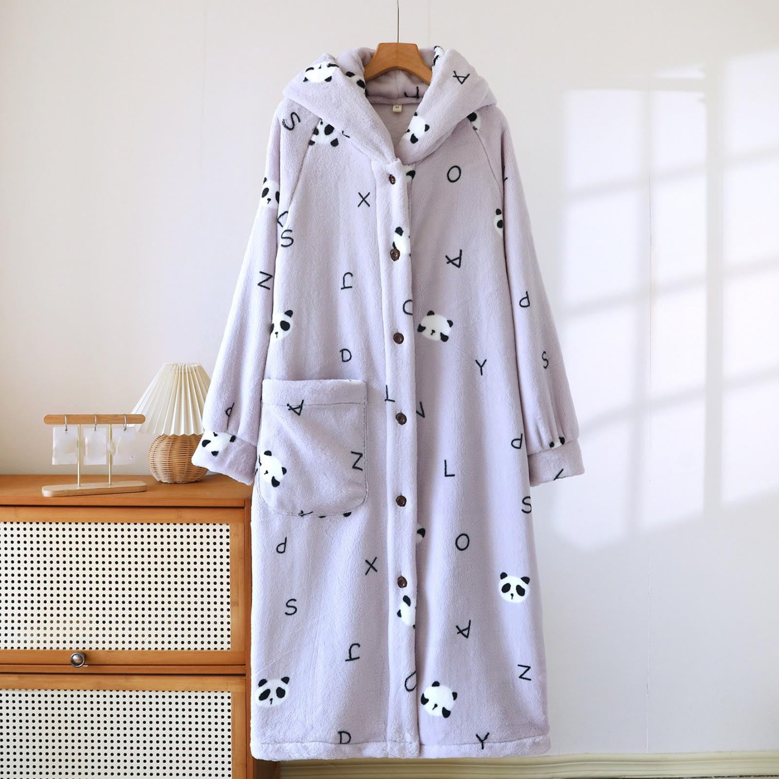 Cute Button Down Robe for Women Casual Fleece Winter Warm Pajamas House ...