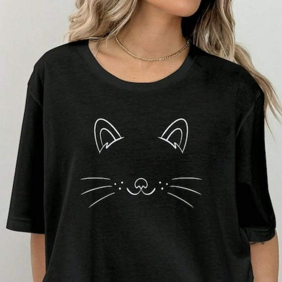 Cute C1At Face Outline T-S1Hirt, Adorable Kitty Graphic T1EE, C1At ...