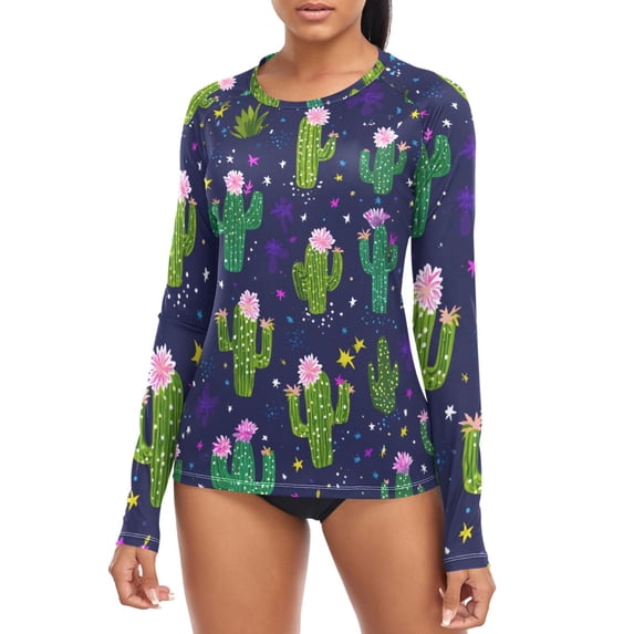 Cute Cactus Stars Pattern Women's Rash Guard Shirts UPF 50+ Sun ...